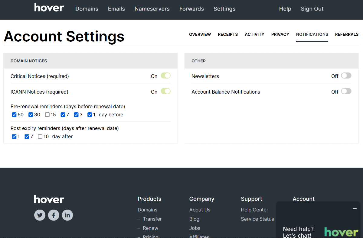 Domain Email Notifications: Hover Does It Right - Lireo Designs